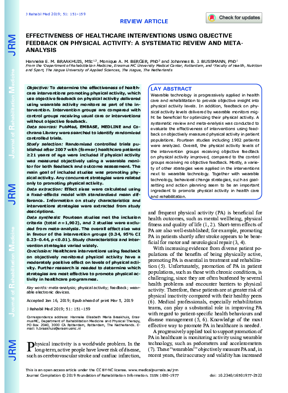 (PDF) Effectiveness of healthcare interventions using objective feedback on physical activity: A ...