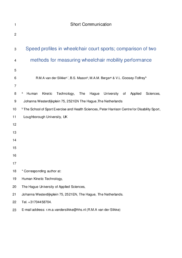 (PDF) Speed profiles in wheelchair court sports; comparison of two ...