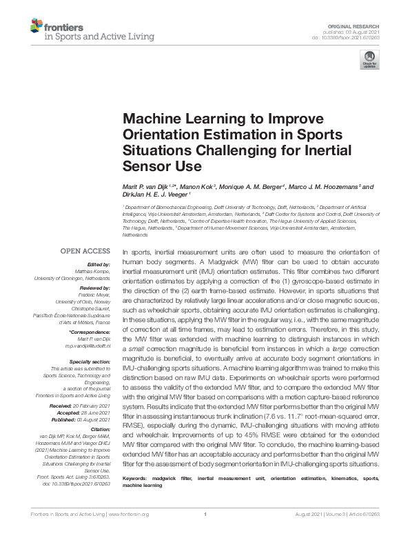 (PDF) Machine Learning to Improve Orientation Estimation in Sports Situations Challenging for ...