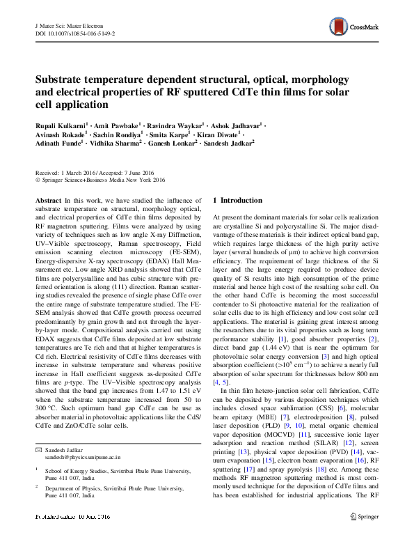 (PDF) Substrate temperature dependent structural, optical, morphology and electrical properties ...