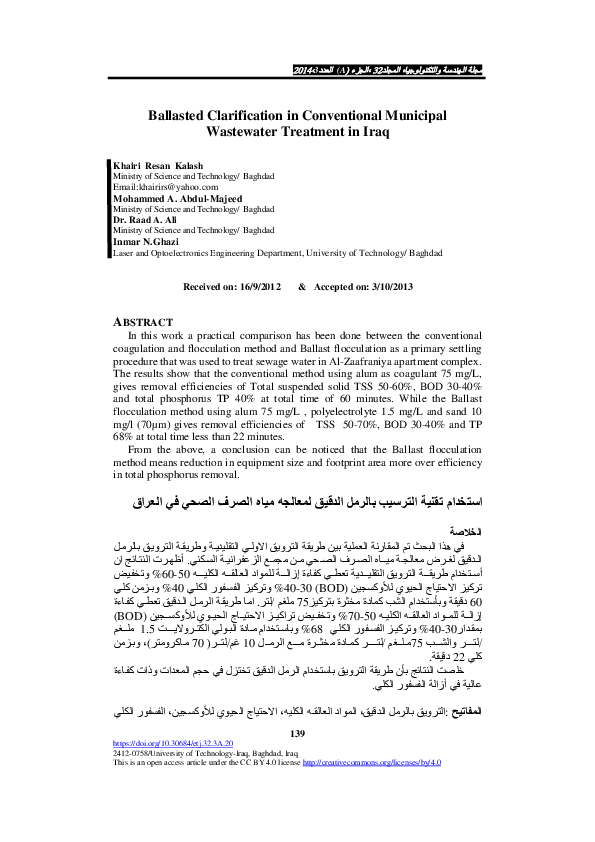 (PDF) Ballasted Clarification in Conventional Municipal Wastewater ...