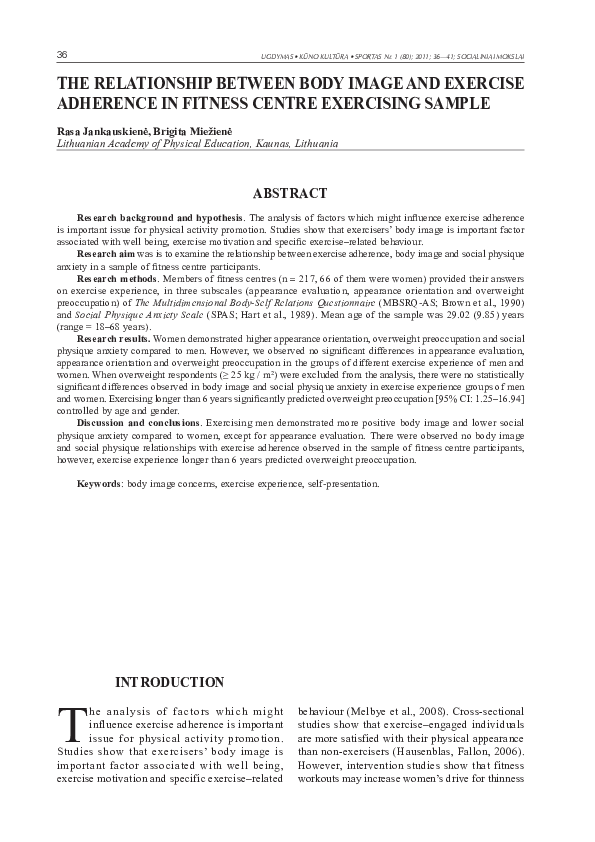 (PDF) The Relationship between Body Image and Exercise Adherence in ...