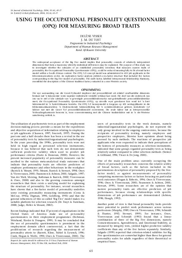 (PDF) Using the occupational personality questionnaire (OPQ) for ...