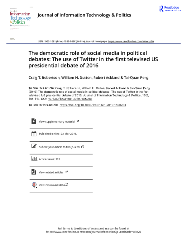 (PDF) The democratic role of social media in political debates: The use ...