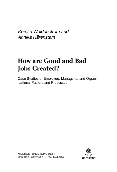 (PDF) How are good and bad jobs created? Case studies of employee ...
