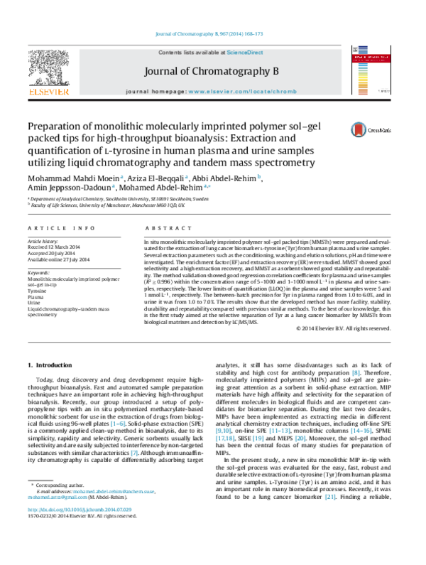 (PDF) Preparation of monolithic molecularly imprinted polymer sol–gel packed tips for high ...
