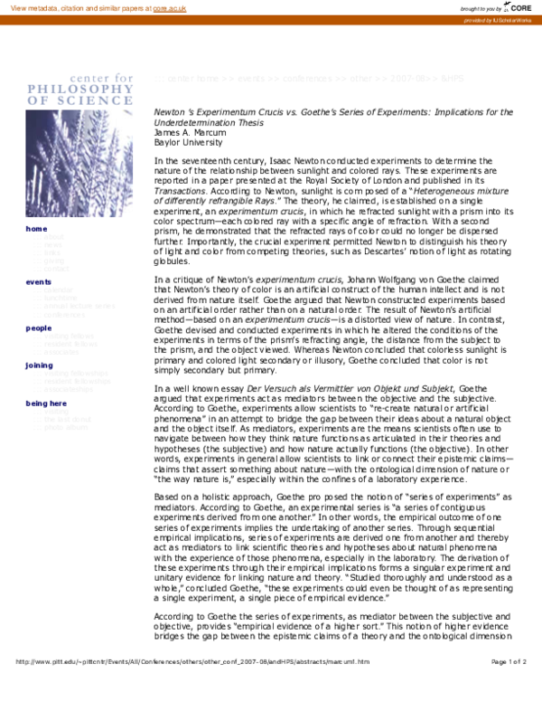 (PDF) Newton’s Experimentum Crucis vs. Goethe’s Series of Experiments ...
