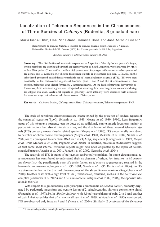 (PDF) Localization of Telomeric Sequences in the Chromosomes of Three ...