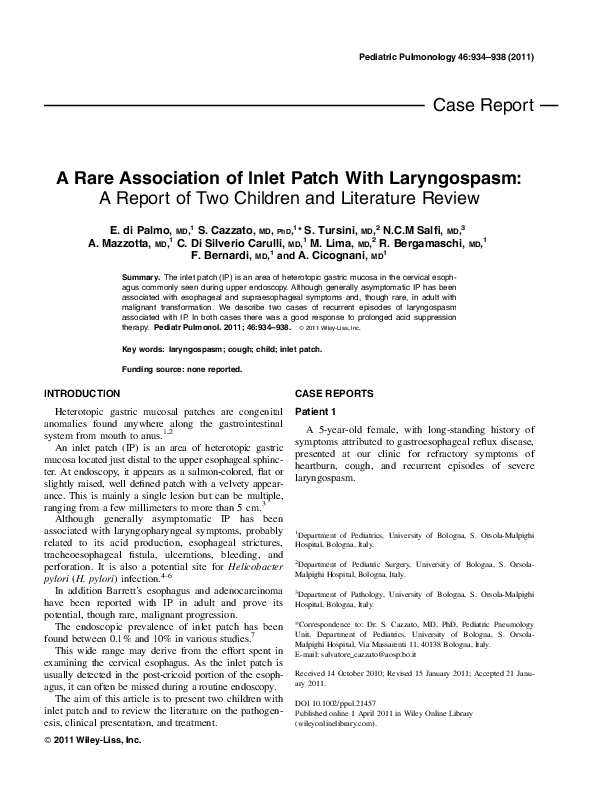 (PDF) A rare association of inlet patch with laryngospasm