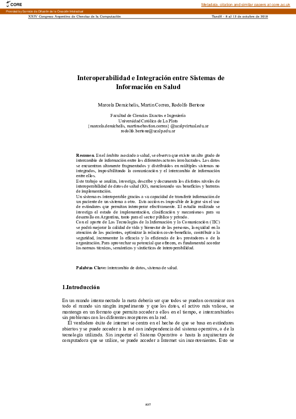 (PDF) Interoperabilidad e integración entre sistemas de información en salud