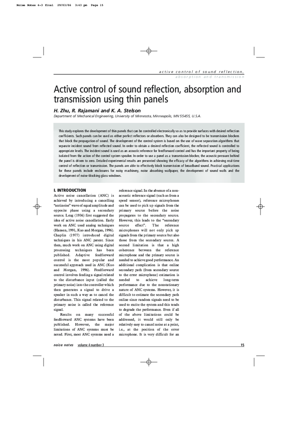 (PDF) Active Control of Sound Reflection, Absorption and Transmission ...