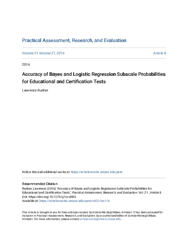 (PDF) Accuracy of Bayes and Logistic Regression Subscale Probabilities for Educational and ...
