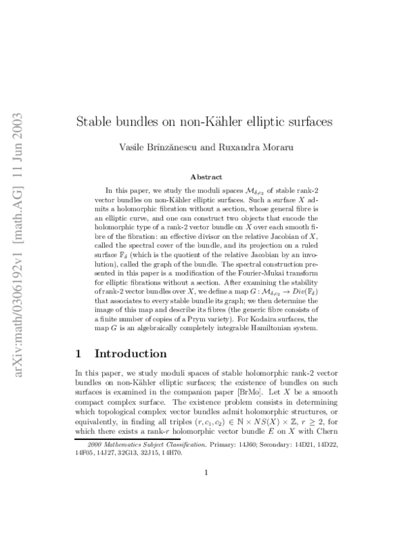 (PDF) Stable Bundles on Non-Kähler Elliptic Surfaces