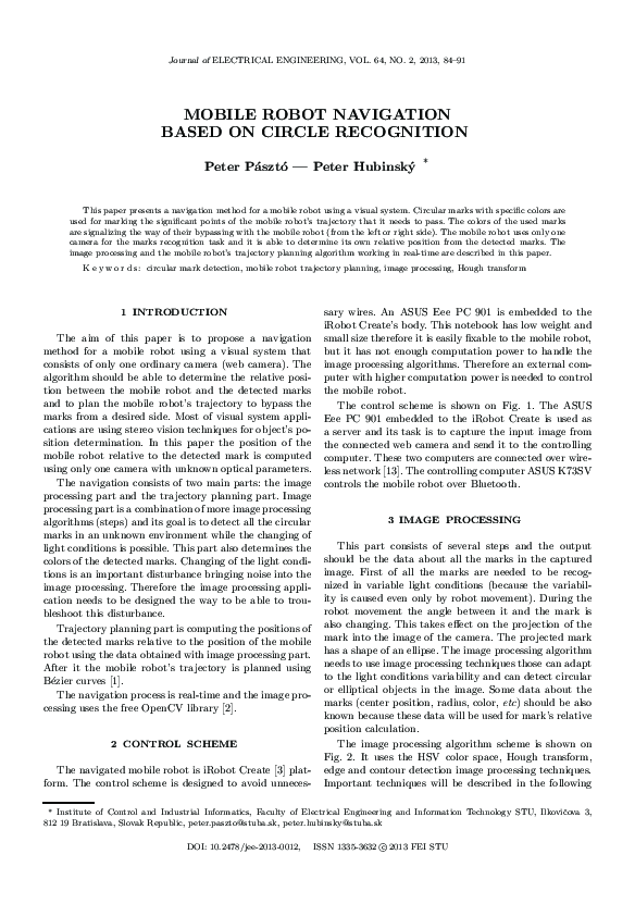 Pdf Mobile Robot Navigation Based On Circle Recognition