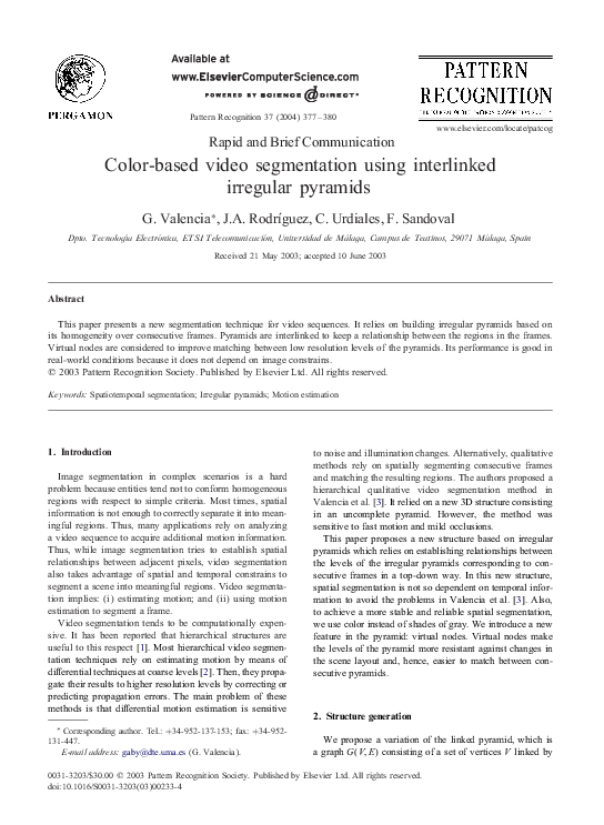 (PDF) Rapid and Brief Communication Color-based video segmentation using interlinked irregular ...