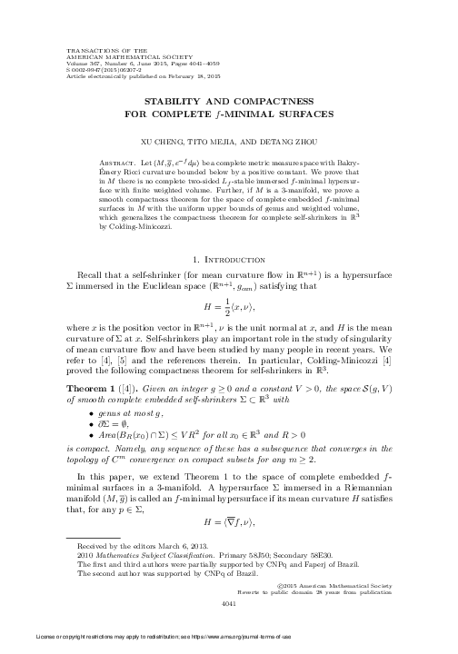 (PDF) Stability and compactness for complete $f$-minimal surfaces ...