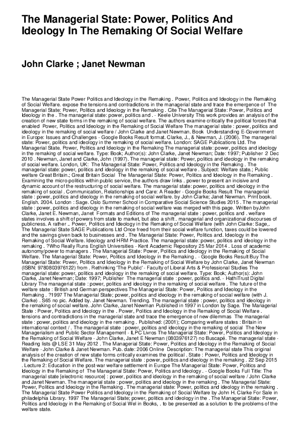 (PDF) Managerialism and Social Welfare: A Challenge to Public Administration