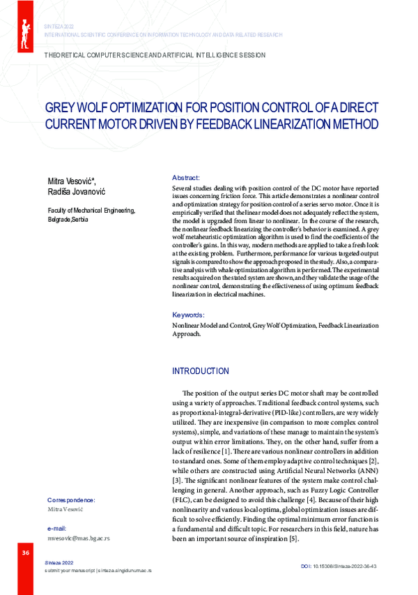 (PDF) Grey Wolf Optimization for DC Motor Control