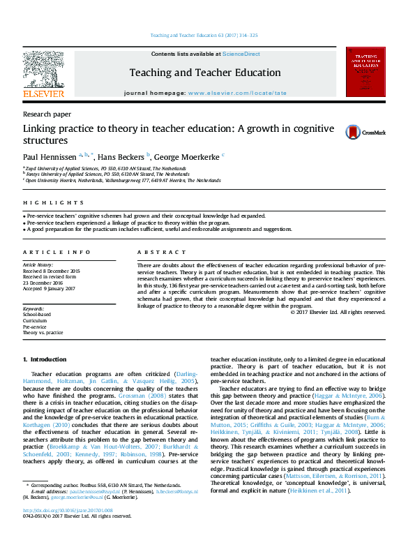 (PDF) Linking practice to theory in teacher education: A growth in ...