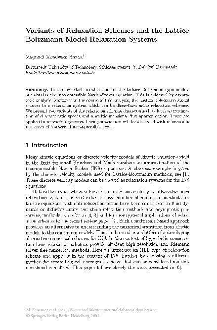 Pdf Variants Of Relaxation Schemes And The Lattice Boltzmann Model Relaxation Systems