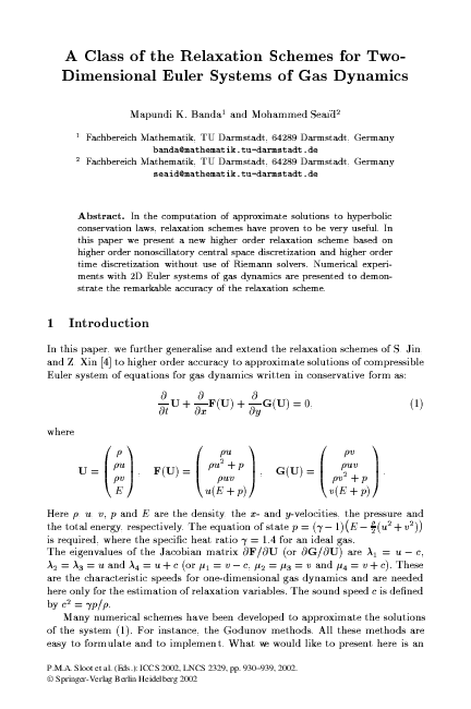 (PDF) A Class of the Relaxation Schemes for Two-Dimensional Euler Systems of Gas Dynamics