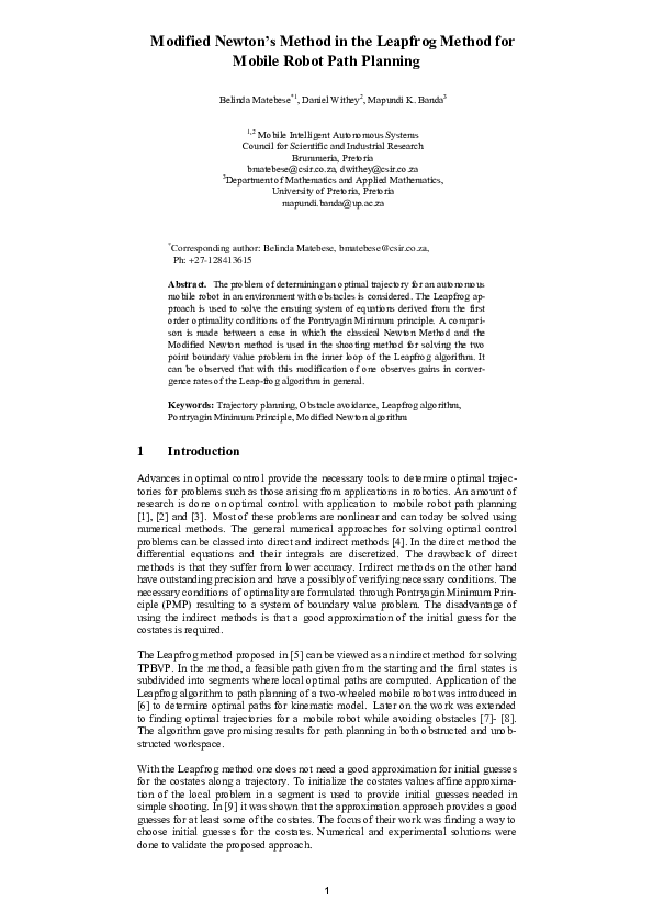 (PDF) Modified Newton’s Method in the Leapfrog Method for Mobile Robot ...