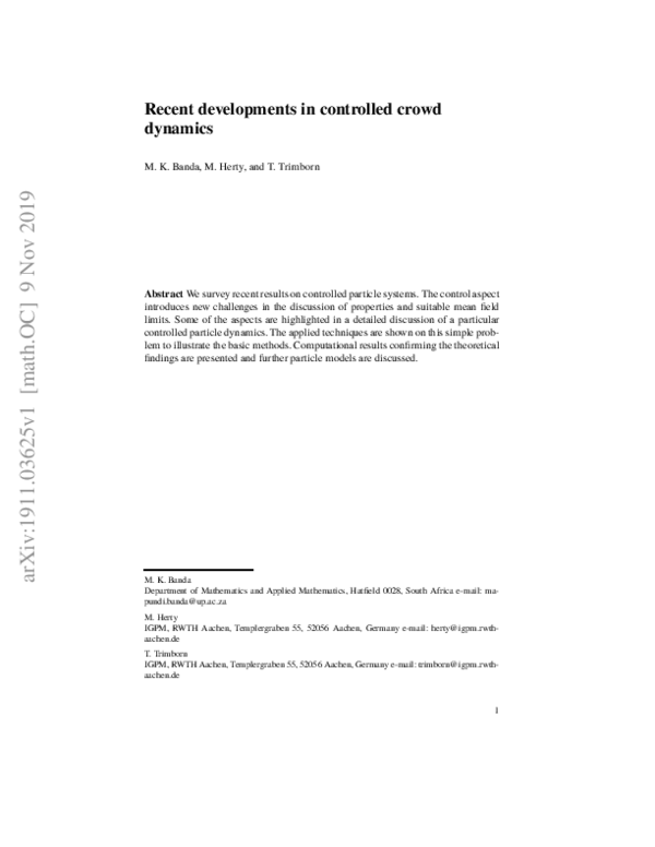 (PDF) Recent Developments in Controlled Crowd Dynamics