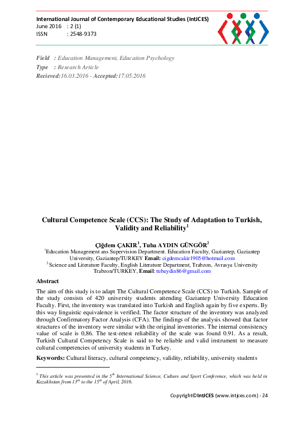 (PDF) Cultural Competence Scale (CCS): The Study of Adaptation to ...