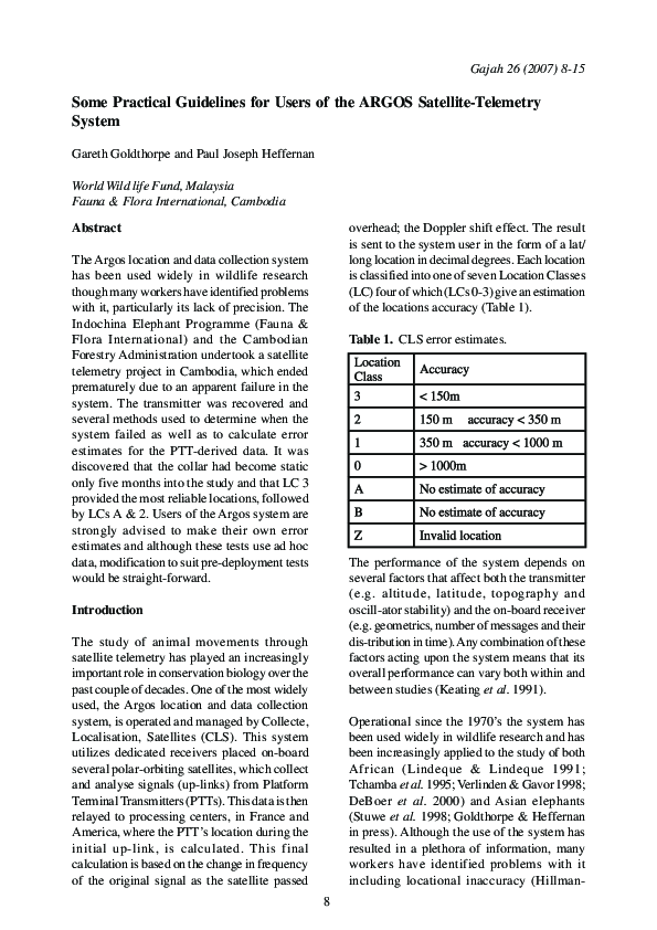 (PDF) Some Practical Guidelines for Users of the ARGOS Satellite-Telemetry System