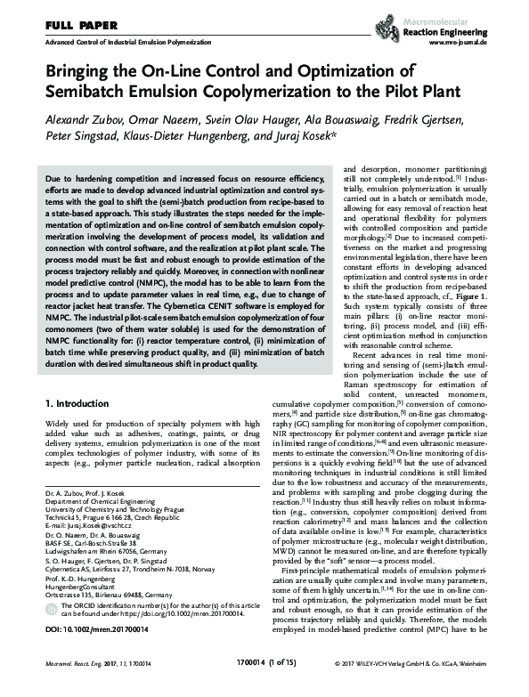 Pdf Bringing The On Line Control And Optimization Of Semibatch