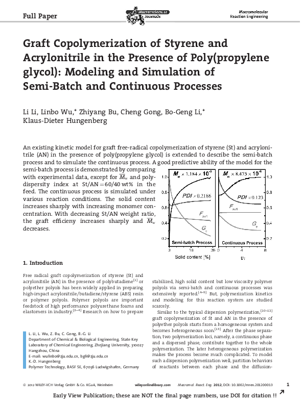(PDF) Graft Copolymerization of Styrene and Acrylonitrile in the ...