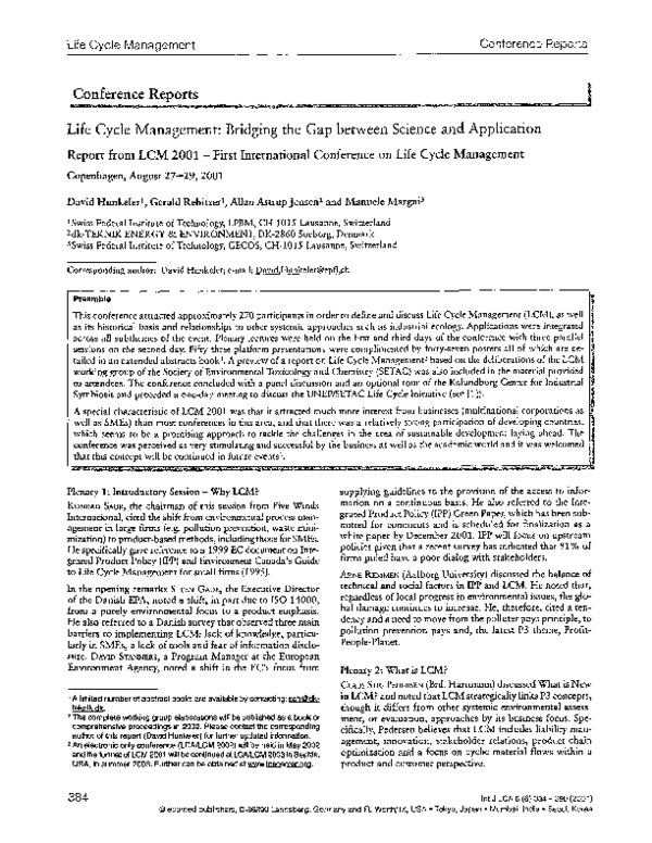 (PDF) Life cycle management: Bridging the gap between science and application