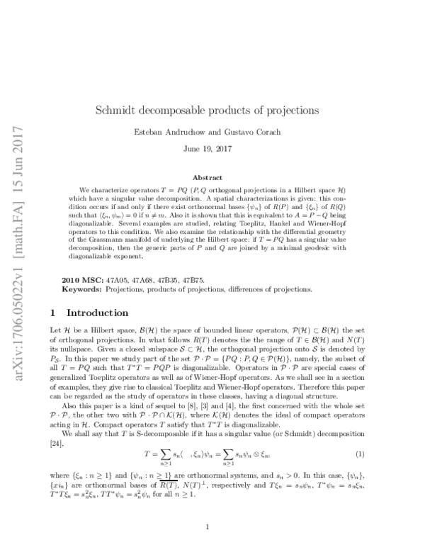 (PDF) Schmidt decomposable products of projections