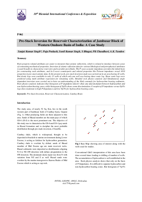 (PDF) Pre-Stack Inversion for Reservoir Characterization of Jambusar Block of Western Onshore ...