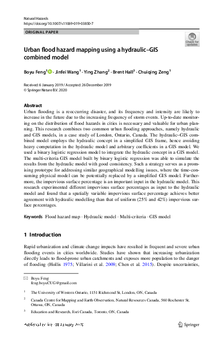 (PDF) Urban flood hazard mapping using a hydraulic–GIS combined model
