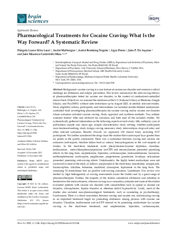 (PDF) Pharmacological Treatments for Cocaine Craving: What Is the Way Forward? A Systematic Review