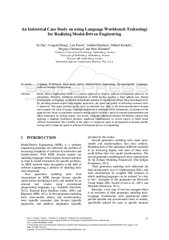 (PDF) An Industrial Case Study on using Language Workbench Technology for Realizing Model-Driven ...