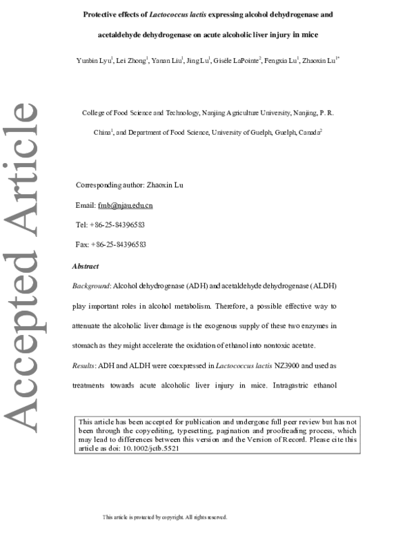 (PDF) Protective effects of Lactococcus lactis expressing alcohol ...