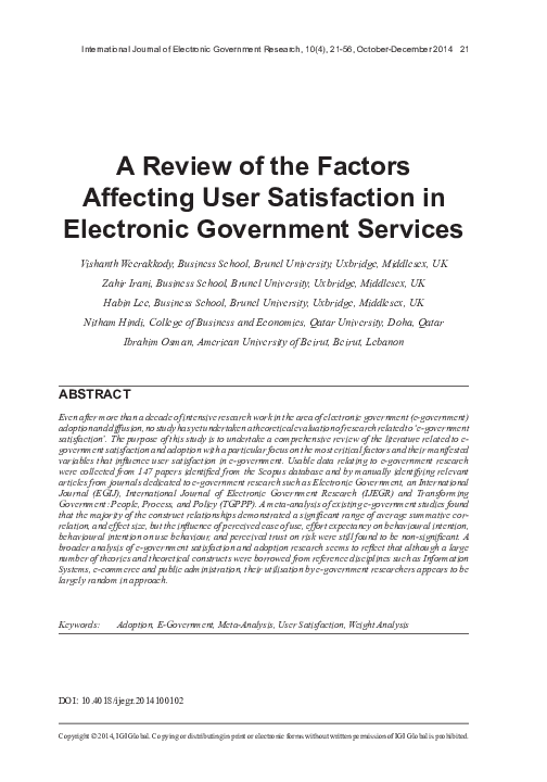 Pdf A Review Of The Factors Affecting User Satisfaction In Electronic