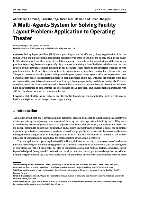 (PDF) A Multi-Agents System for Solving Facility Layout Problem: Application to Operating Theater