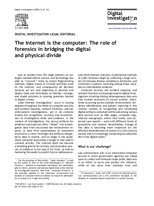 (PDF) The Internet is the computer: The role of forensics in bridging ...