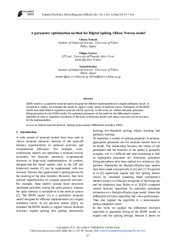 (PDF) A parameter optimization method for Digital Spiking Silicon Neuron model