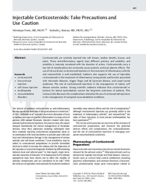 (PDF) Injectable Corticosteroids: Take Precautions and Use Caution