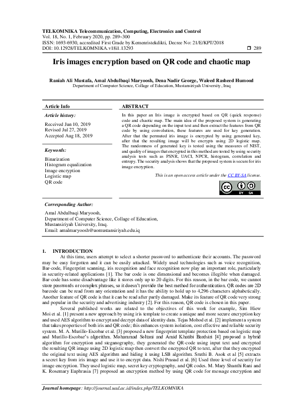 (PDF) Iris images encryption based on QR code and chaotic map | Amal A ... (PDF) Iris images encryption based on QR code and chaotic map | Amal A ...