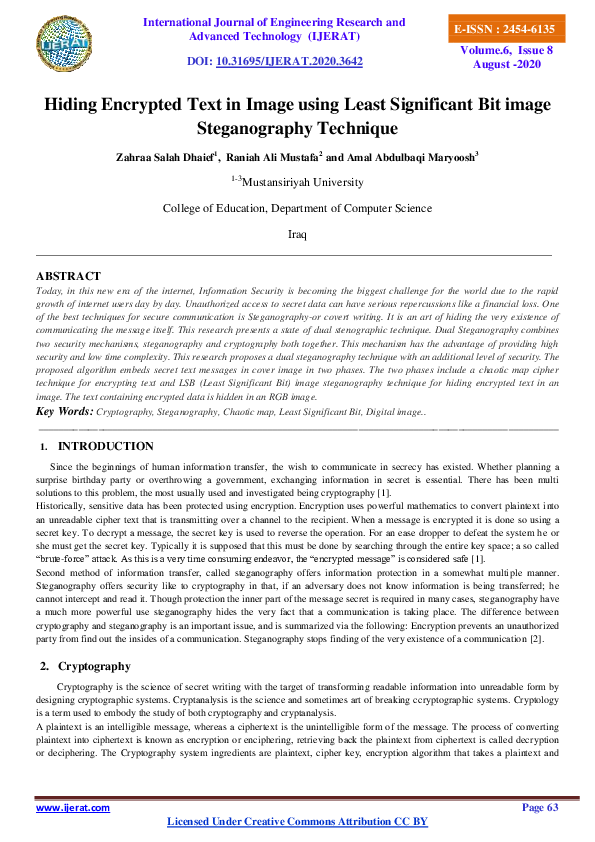 (PDF) Hiding Encrypted Text in Image using Least Significant Bit image Steganography Technique