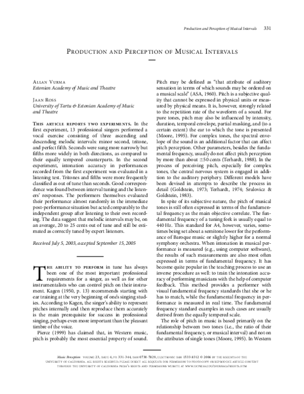 (PDF) Production and Perception of Musical Intervals