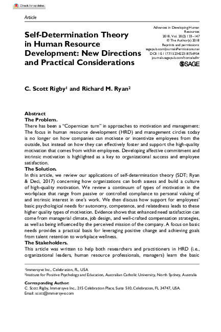 (PDF) Self-Determination Theory in Human Resource Development: New Directions and Practical ...