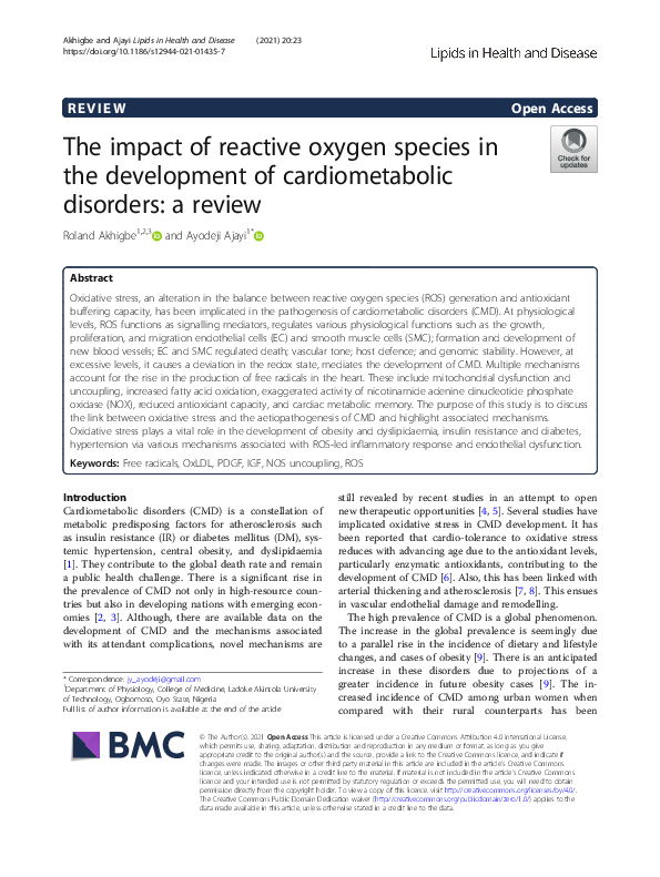 (PDF) The impact of reactive oxygen species in the development of ...
