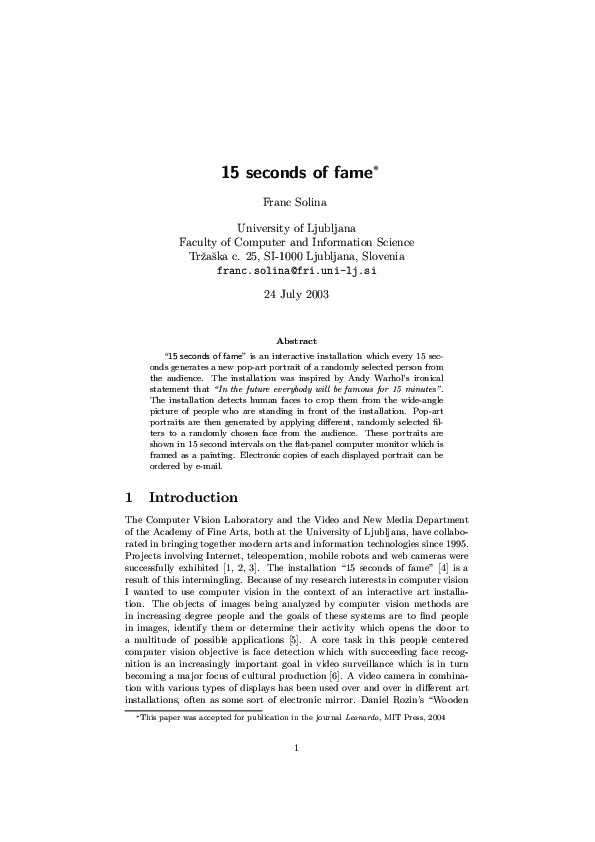 (PDF) 15 Seconds of Fame