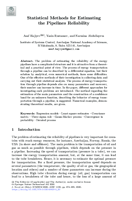(PDF) Statistical Methods for Estimating the Pipelines Reliability